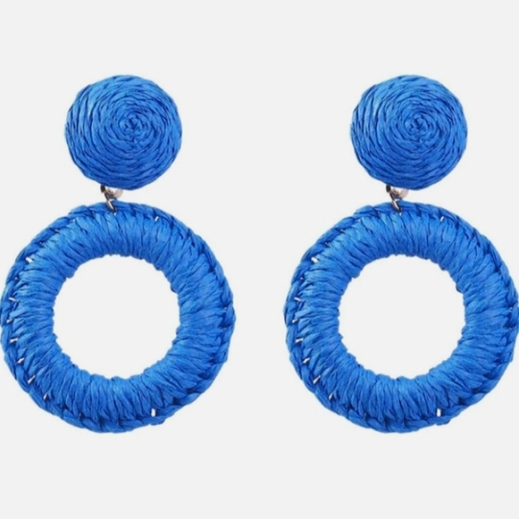 Jewelry | Blue Rattan Wicker Bohemian Hoop Earrings Boho Beach Summer ...